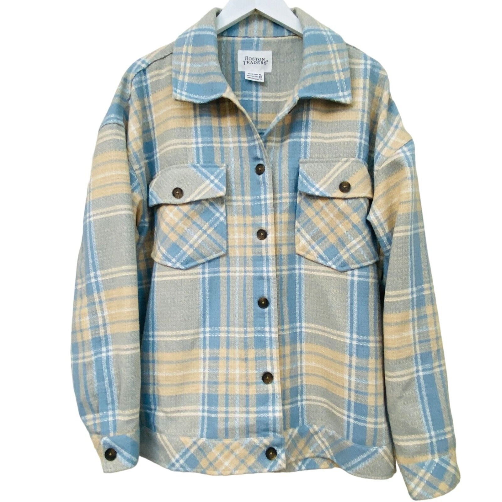 Boston Traders Womens Shirt Jacket Shacket (Light Blue, Large ...