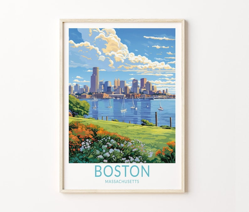 Boston Travel Print, City Travel Poster, Wall Art, City Skyline Artwork ...