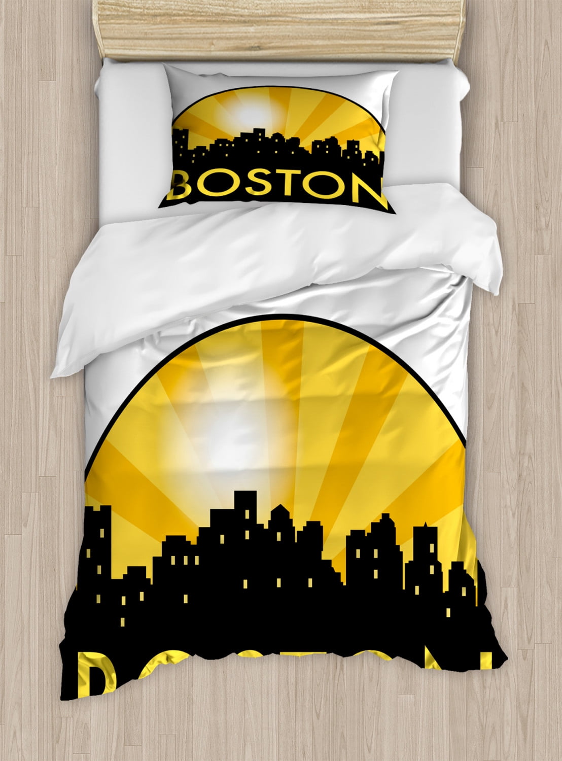 Boston Twin Size Duvet Cover Set, City Landmarks with Semi Circle ...