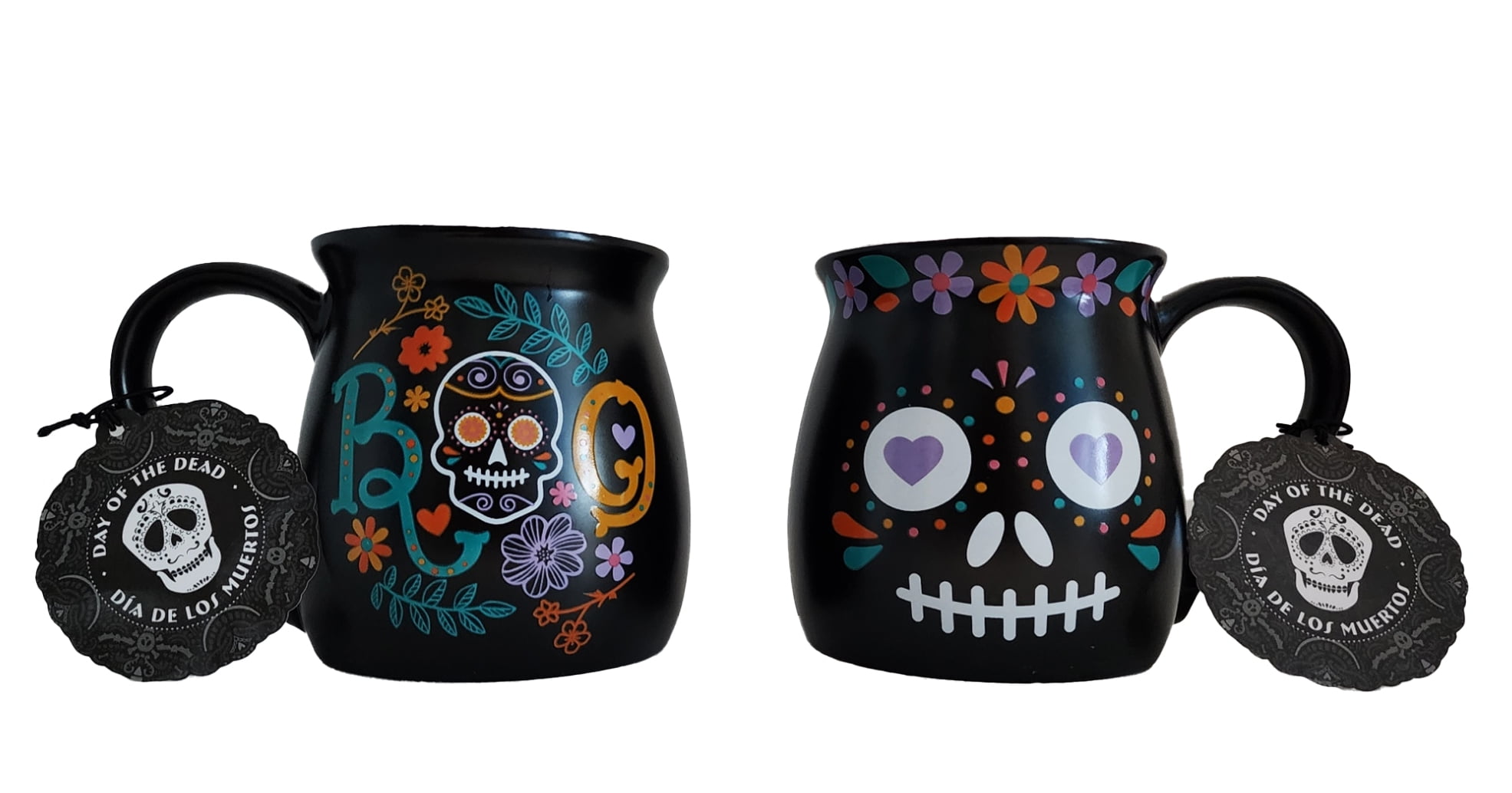 Boston Warehouse Day of the Dead Black Coffee Mugs 2 Piece Set ...