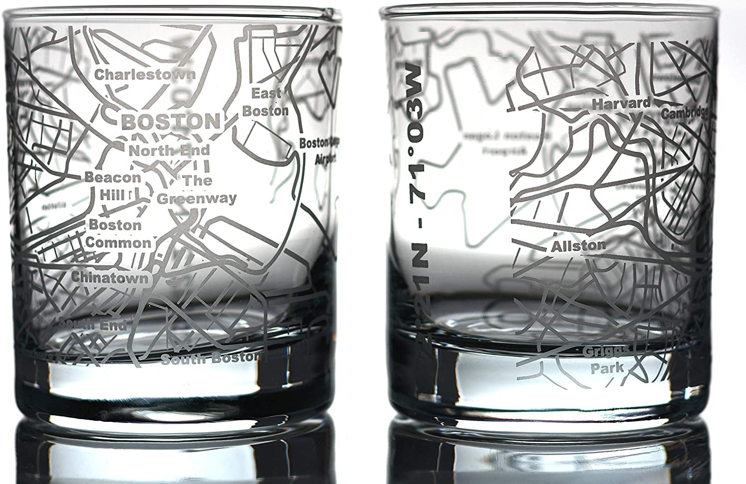 Boston Whiskey Glasses Etched with Boston (Set of 2) - 10 Oz Map Old ...