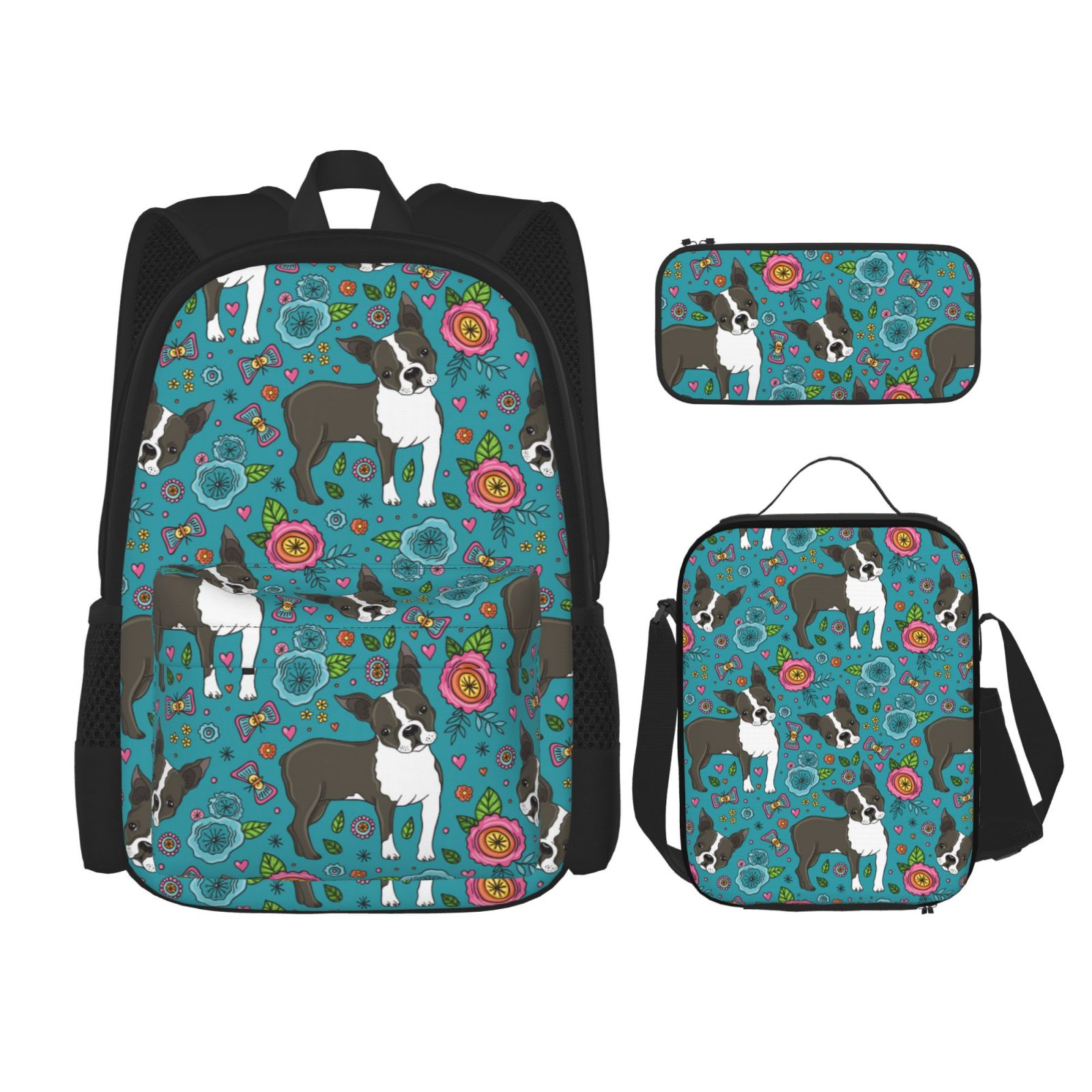 Boston terrier flowers green cute School Backpack For Girls Boys ...