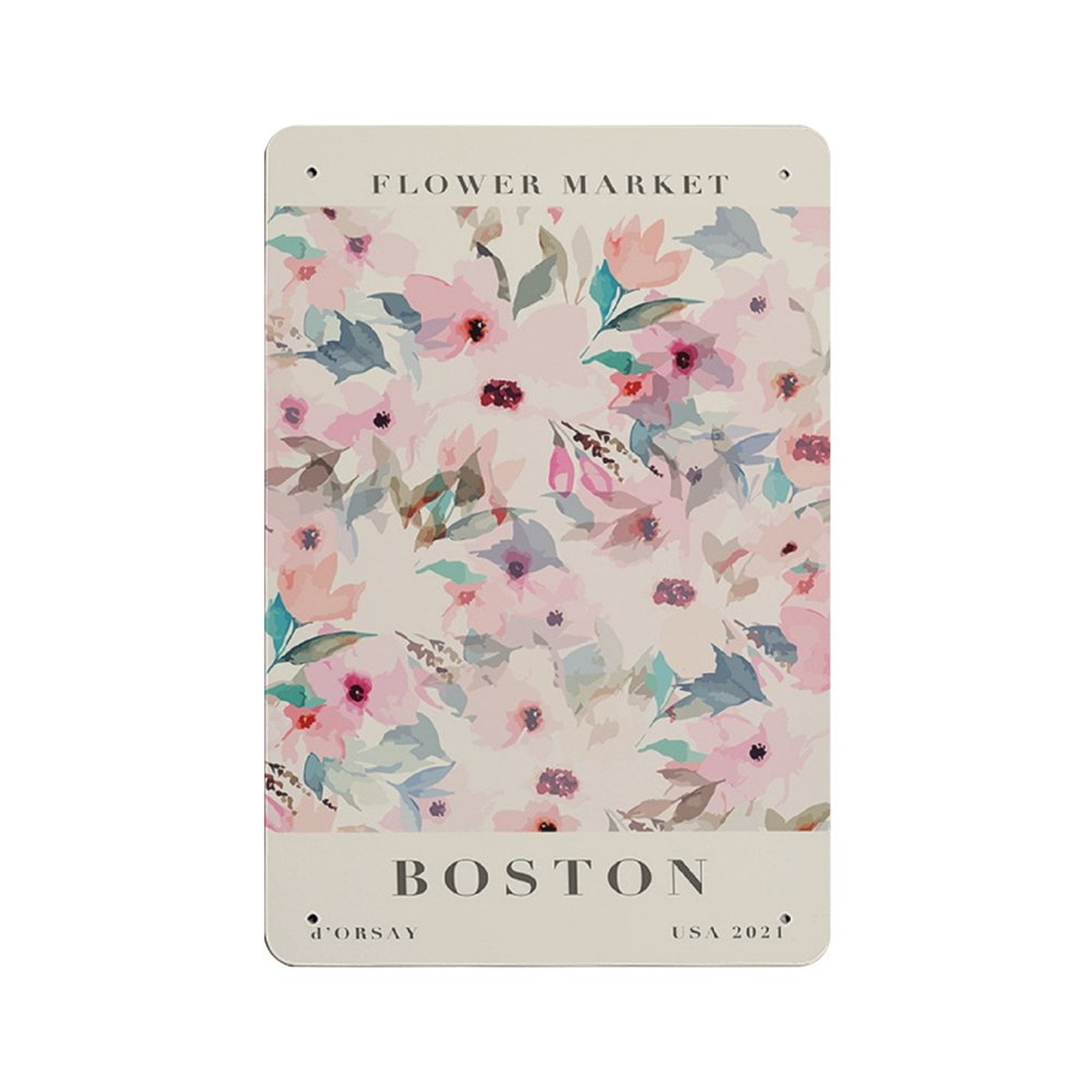 Boston tin sign, USA Travel tin sign, USA Watercolor Wall Art, Flower ...