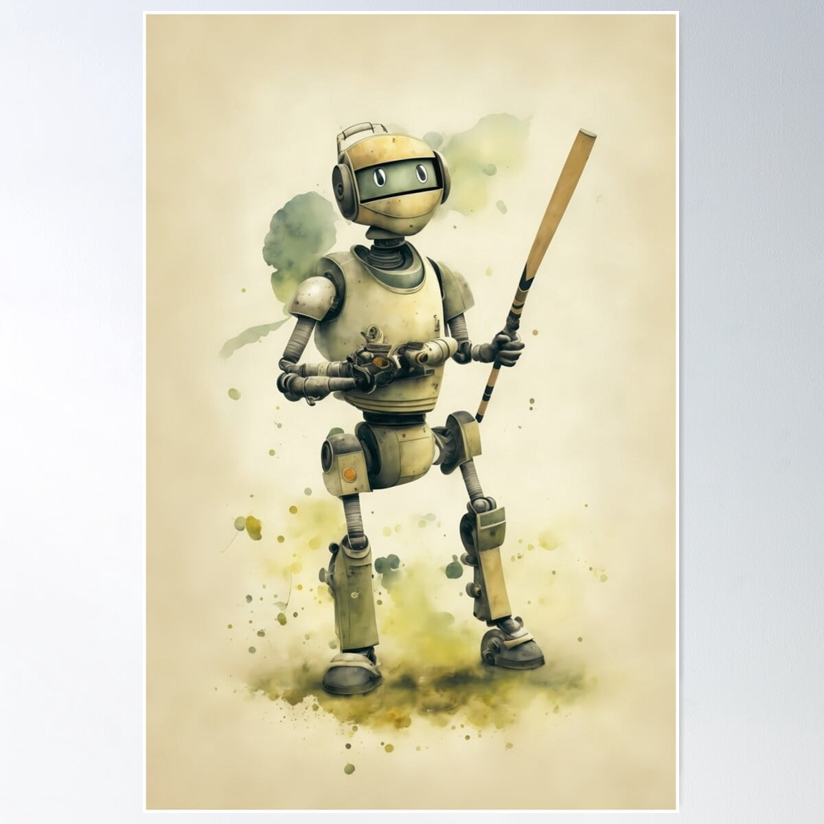 Bot Robot Playing Baseball Poster Wall Art, Modern Wall Decor For ...
