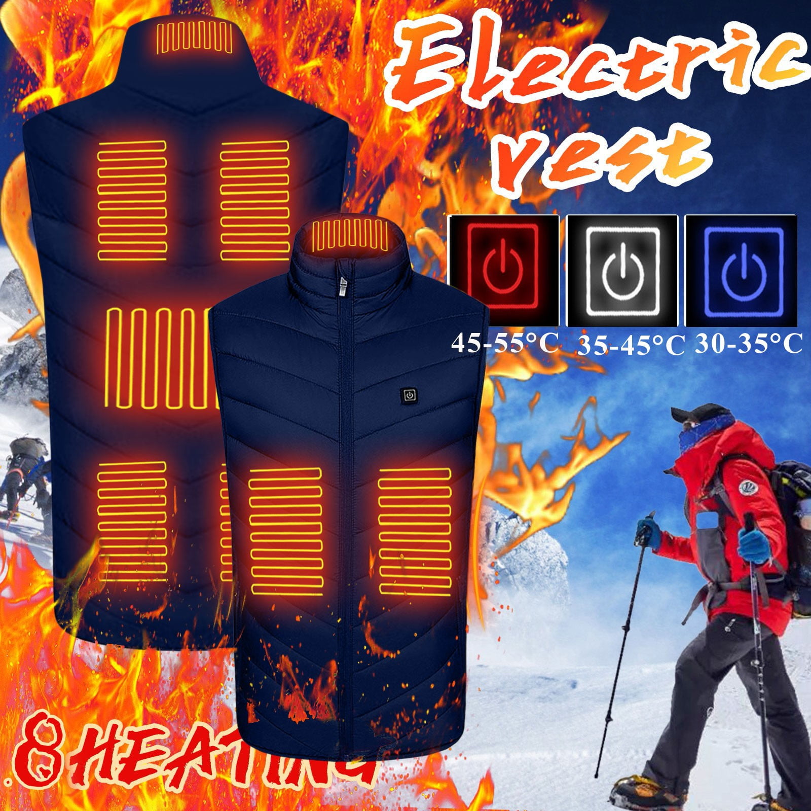 BotaniNest 8 Area Heating Vest Unisex Outdoor Warm Clothing Heated For ...