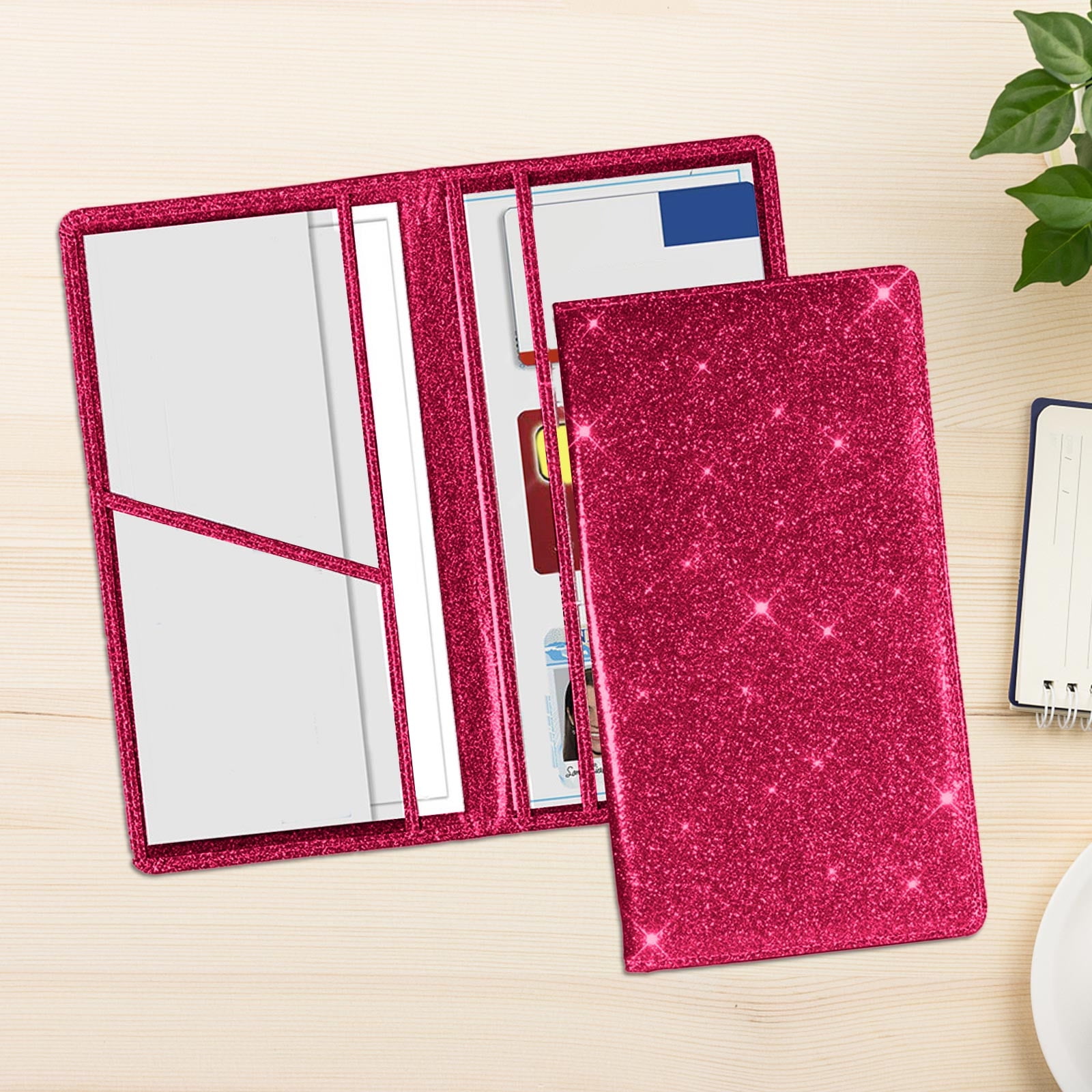 BotaniNest Car Registration And Insurance Holder Glitter PU Leather ...