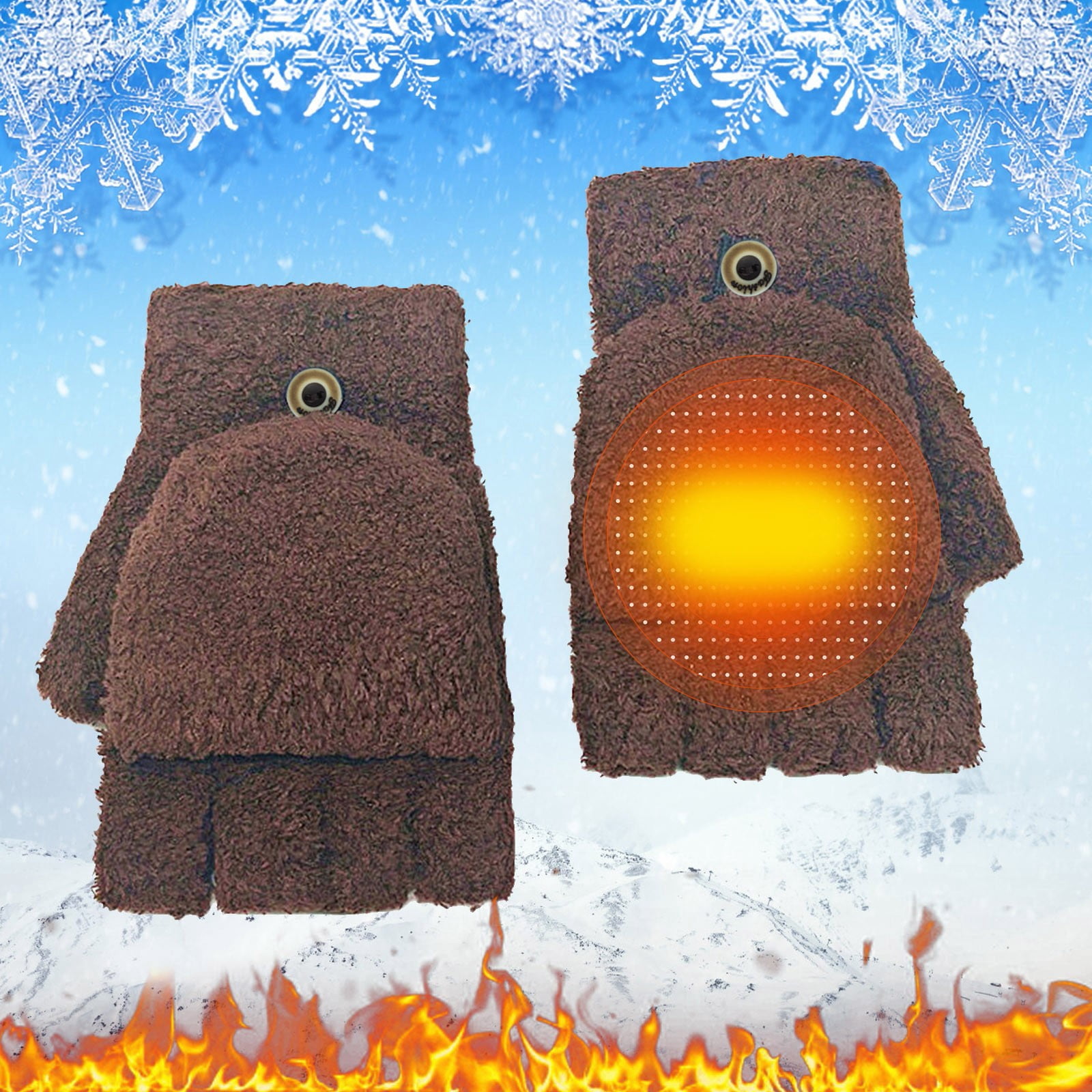 BotaniNest Coral Velvet Knitted Warm Convertible Flip Mittens Top ...