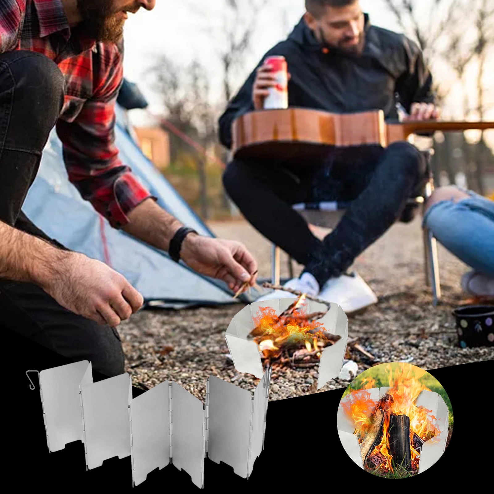 BotaniNest Folding Outdoor Stove Wind Shield 9 Panel Aluminum Camping ...