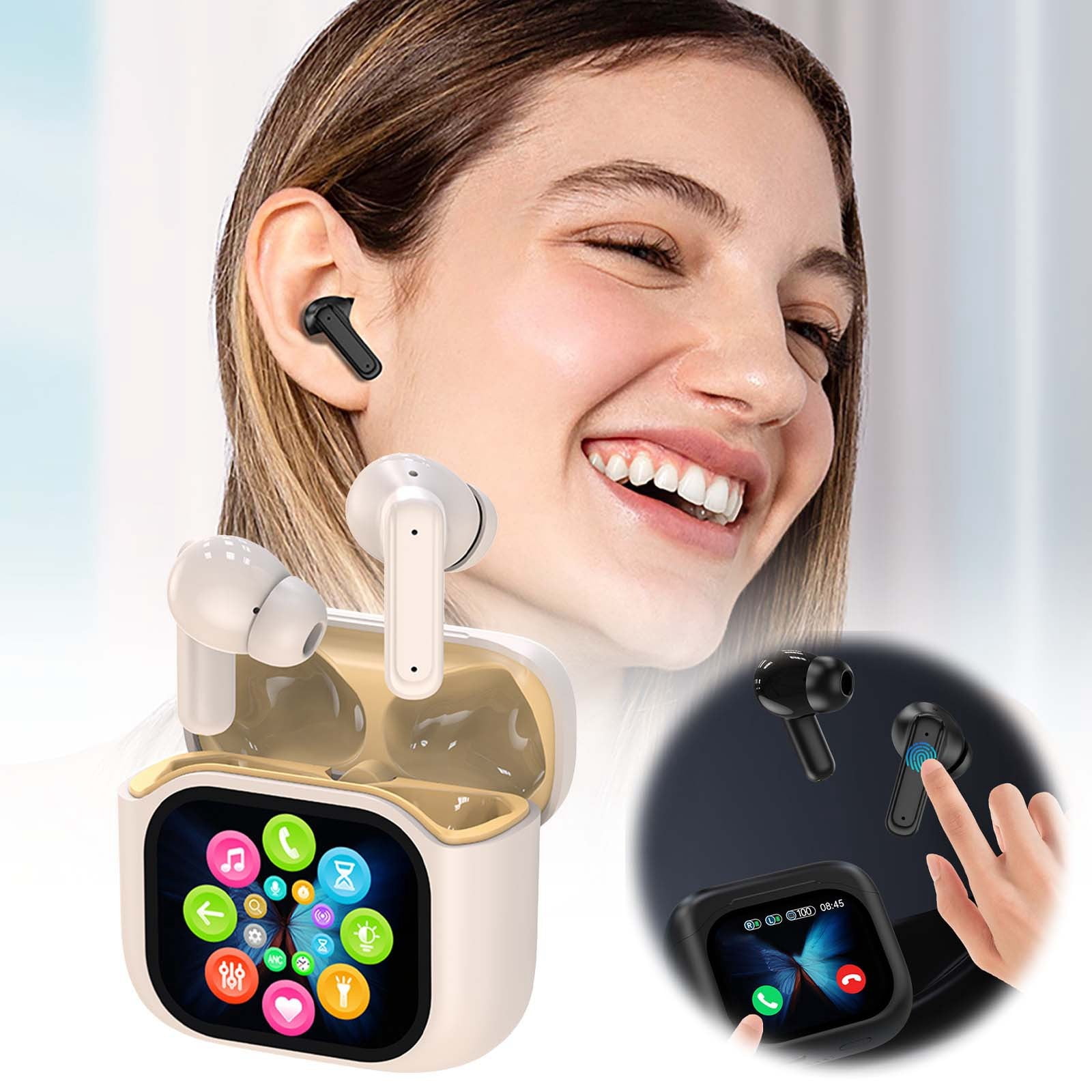 BotaniNest Smart LED Touchscreen Headphones With 5.4 Wireless Earbuds ...