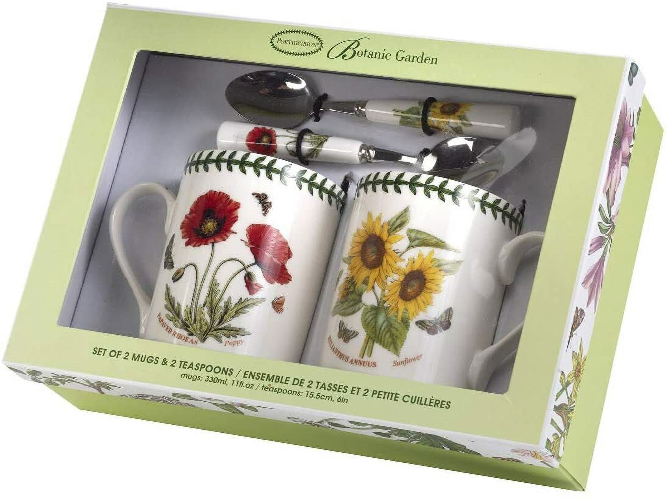 Botanic Garden 2 Porcelain Mugs and 2 Spoons Set - Poppy/Sunflower ...