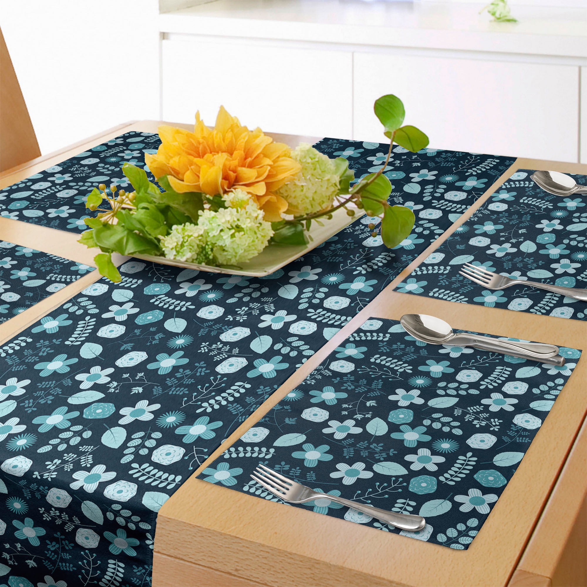 Botanic Table Runner & Placemats, Forest Bouquets Blossoming Flora ...