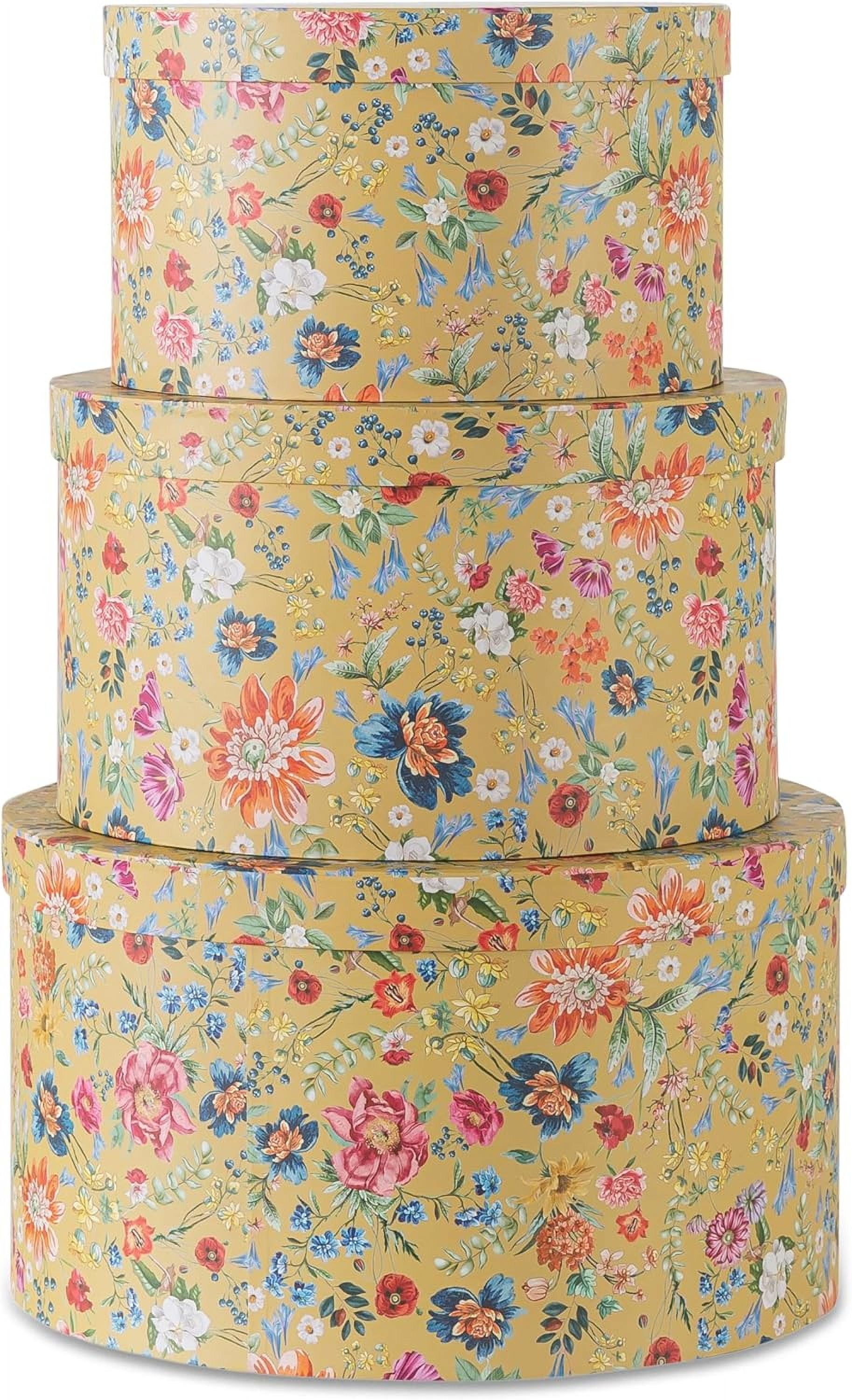 Botanica Bliss Gold Round Hat Boxes with Lids - Set of 3: Nesting ...