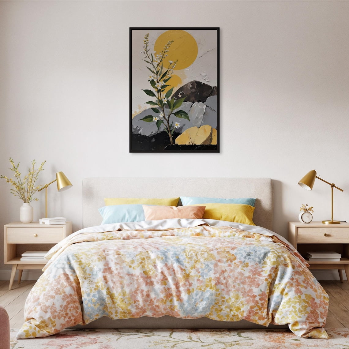 Botanical Abstract Wall Art Poster Yellow Sun Modern Nature Minimalist ...