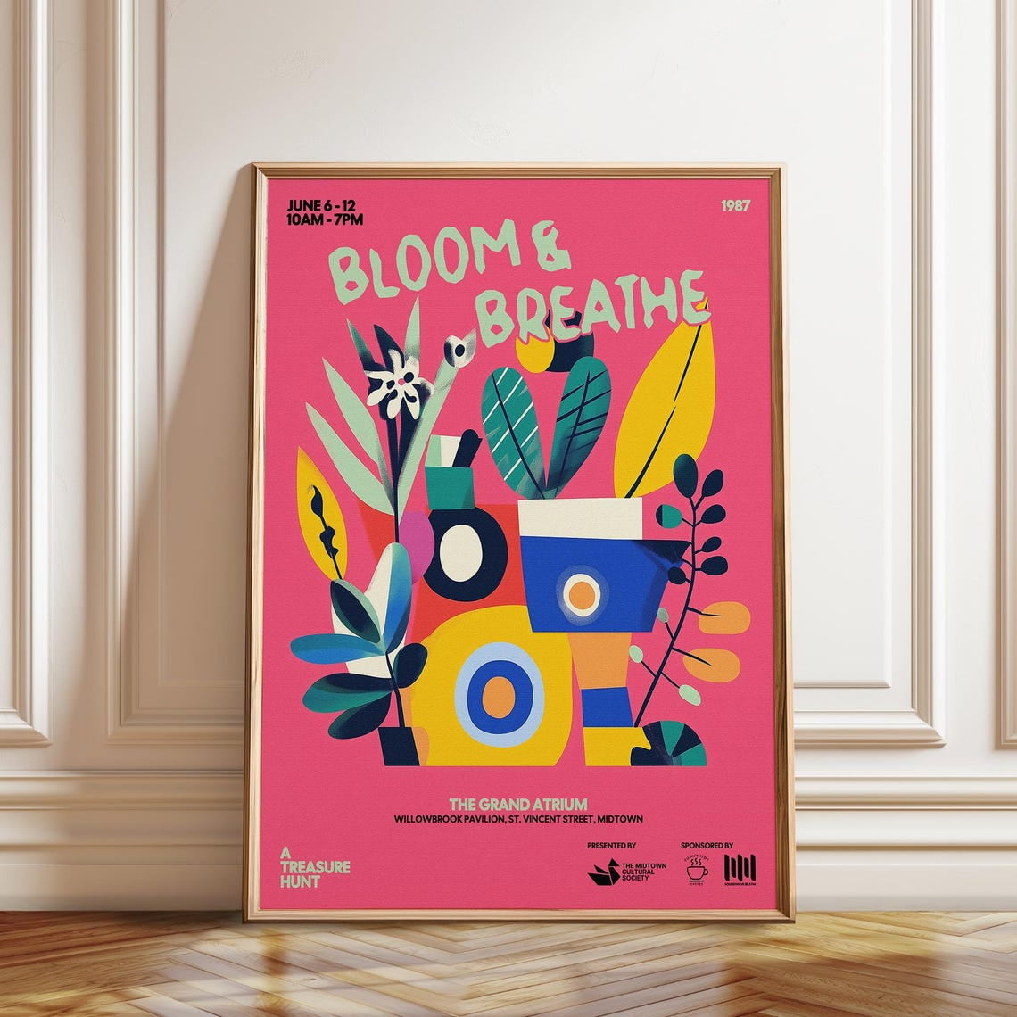 Botanical Abstract Wall Artmidcentury Modern Bloom And Breathe Plant Posterpink Graphic Vase ...