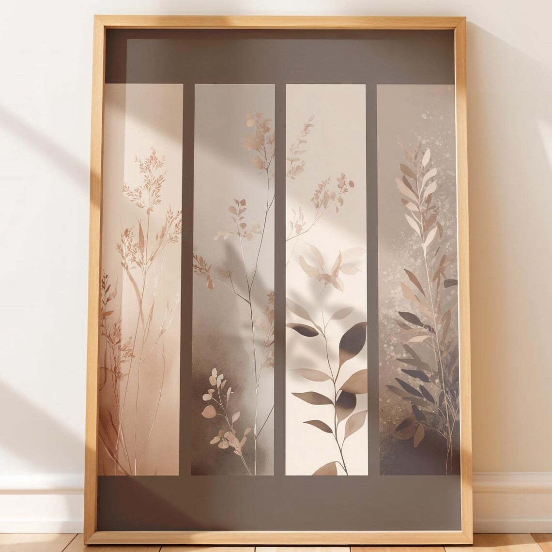 Botanical Art 4 Panel Vertical Illustration Minimalist Neutral Earthy ...