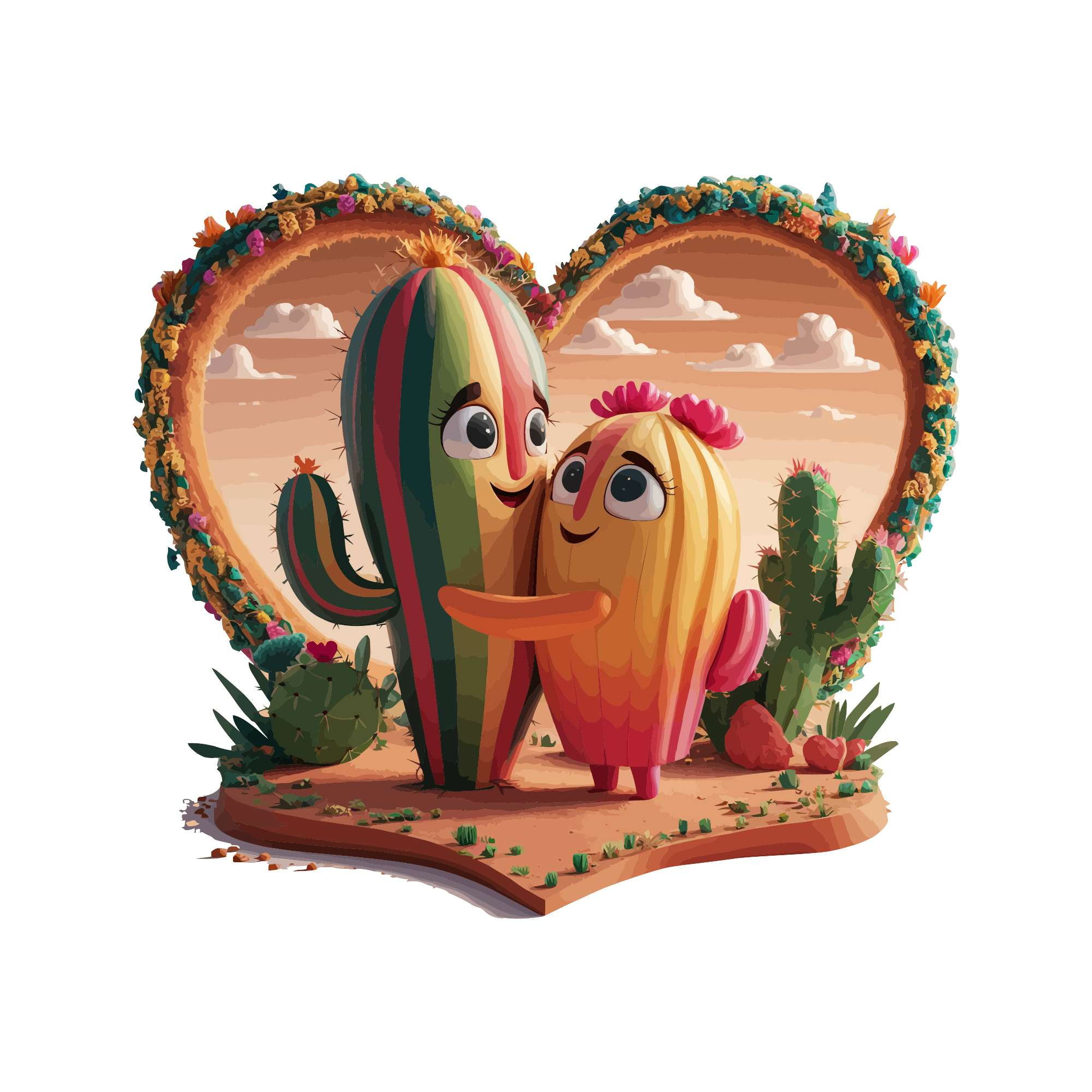 Botanical Art Adorable Cactus Hugging Cartoon Wall Art Sticker Designs ...