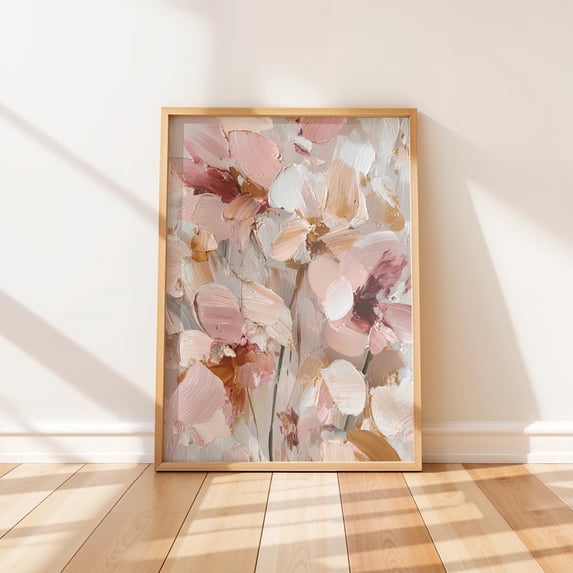 Botanical Art In Soft Blush Tones Textured Floral Wall Decor Modern ...