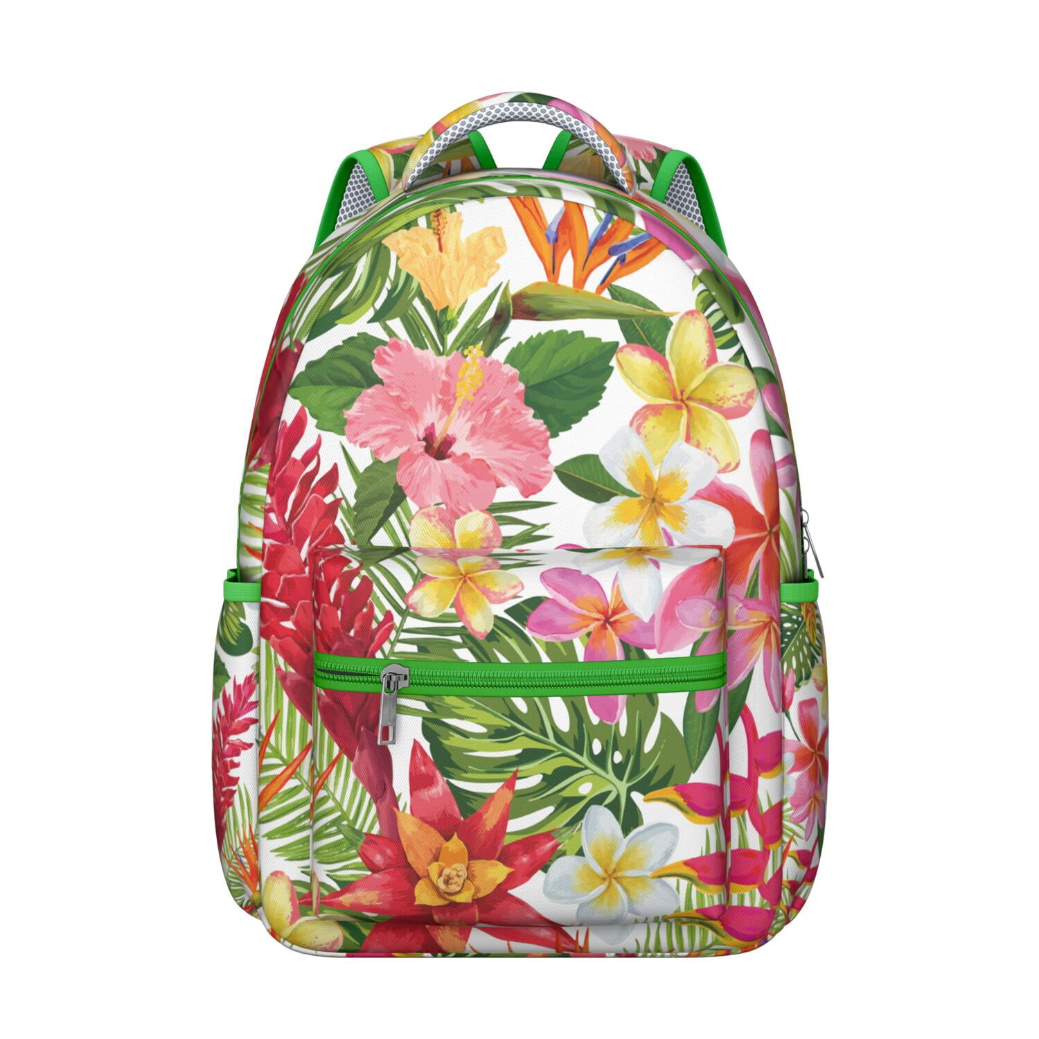 Botanical Backpack for Students Hawaiian Print, Tropical Floral, Exotic ...