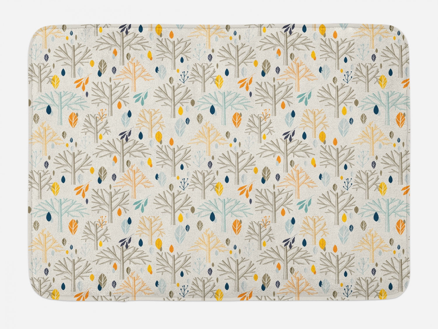 Botanical Bath Mat, Rhythmic Design Abstract Trees Leaves Twigs Pattern ...