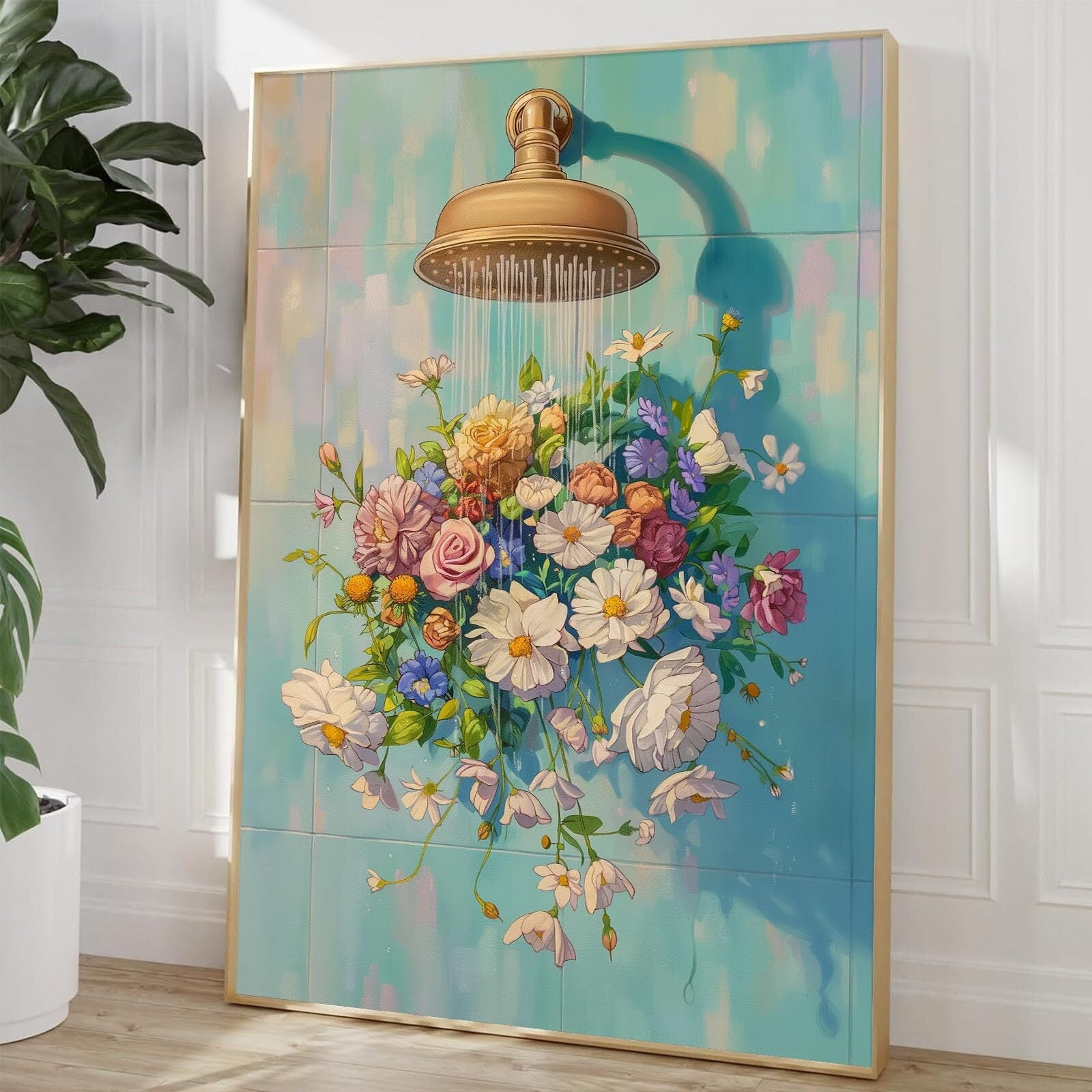 Botanical Bathroom Wall Art Plants Flowers Canvas Painting Floral Bath ...