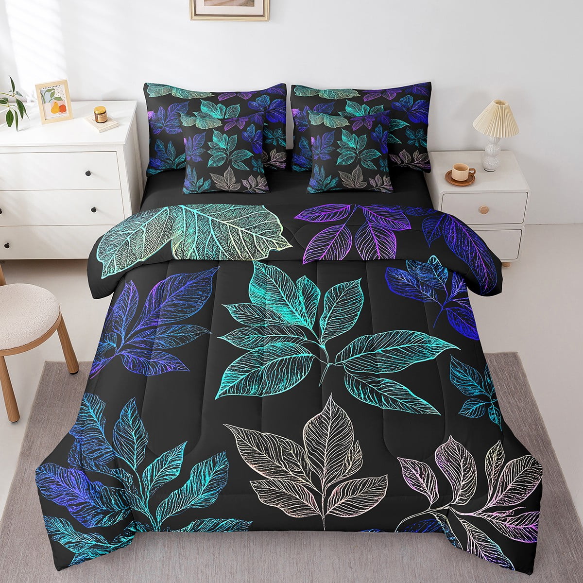 Botanical Bed in a Bag King Size Comforter Set 7 Pieces,Teal Palm ...