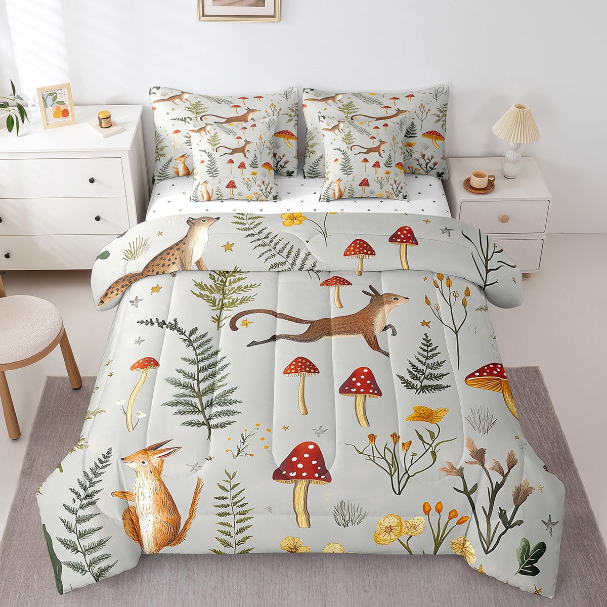 Botanical Bed in a Bag Queen Comforter Set 7 Piece,Rabbit Squirrel ...
