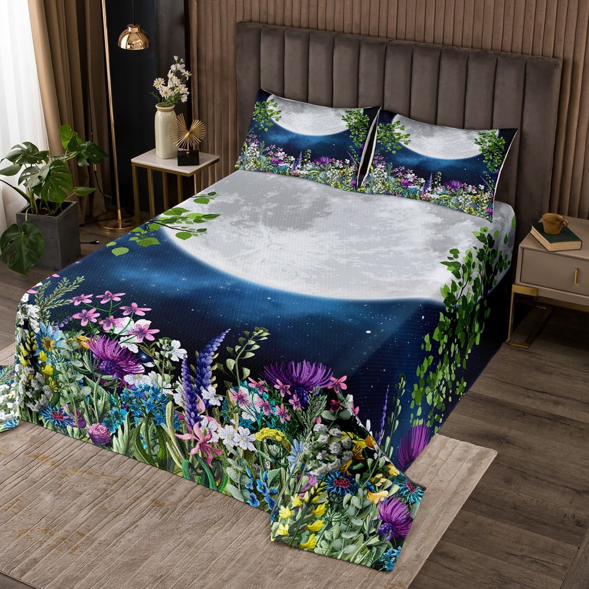 Botanical Bedspread Set Mushroom Quilt Set Twin ,Jungle Plant Leaves ...
