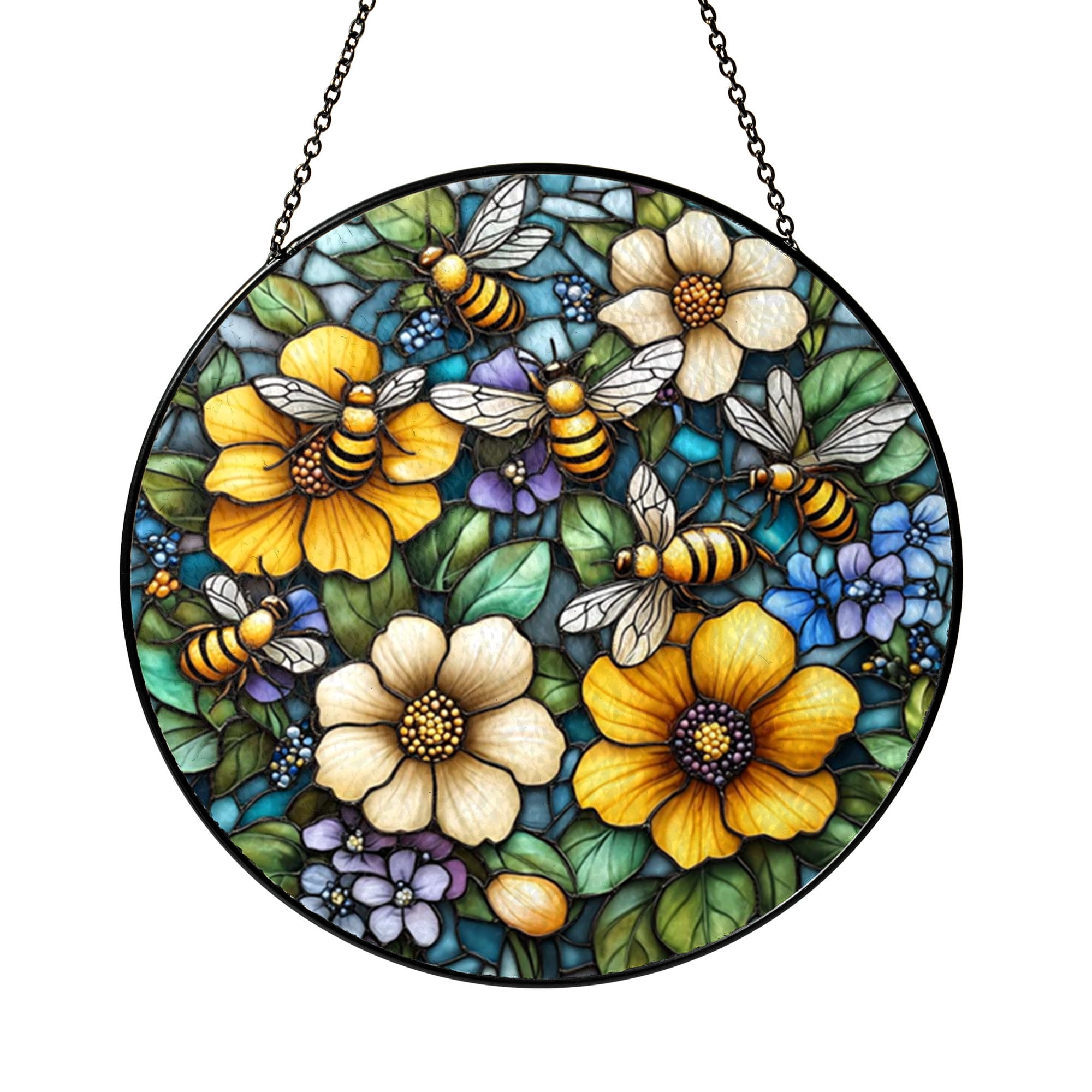 Botanical Bee Faux Stained Glass Window Decor2101 - Walmart.com