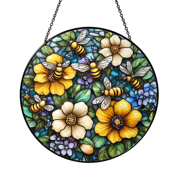 Botanical Bee Faux Stained Glass Window Decor2101 - Walmart.com