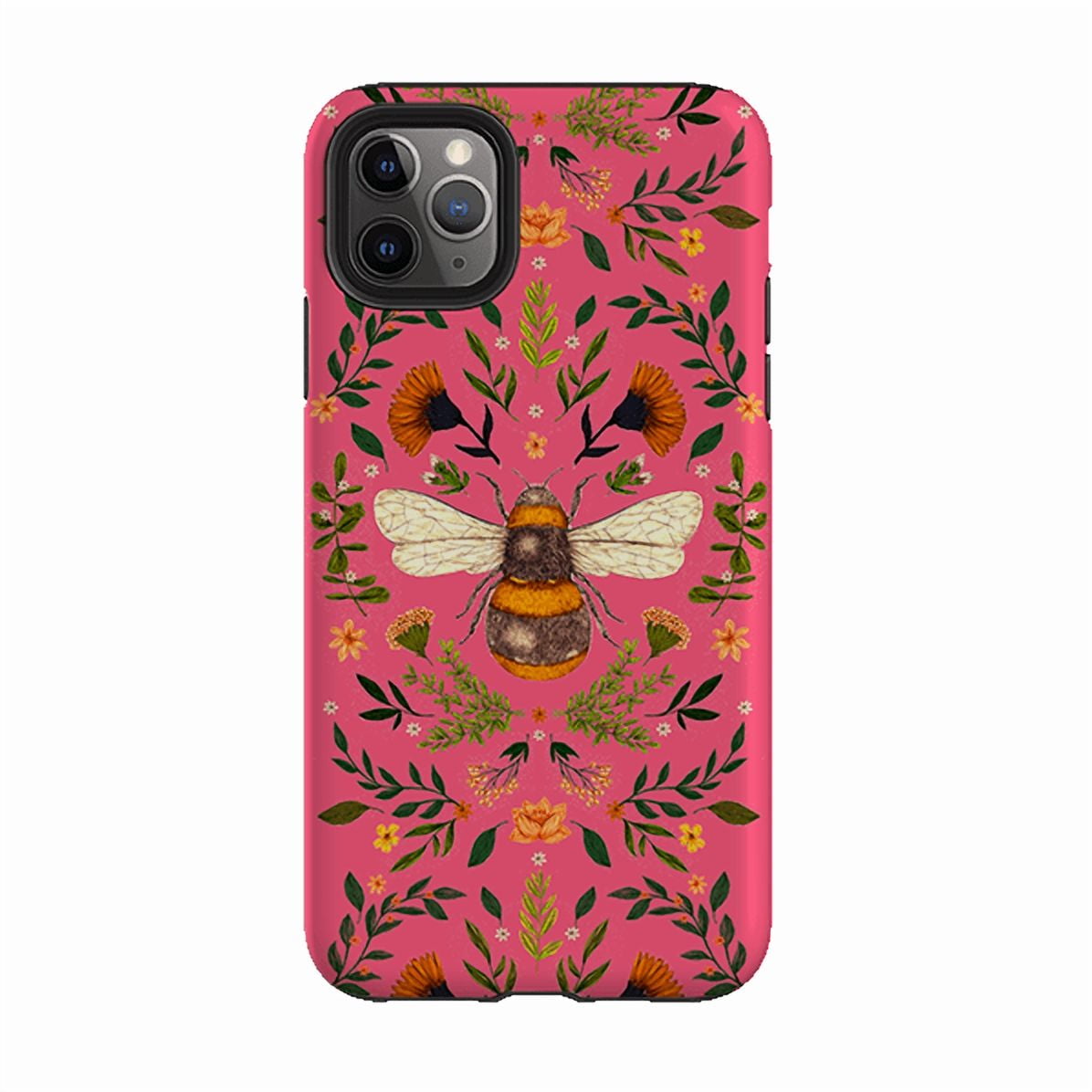 Botanical Bee Peach Art Phone Case Compatible with iPhone 11 to 16 Pro ...