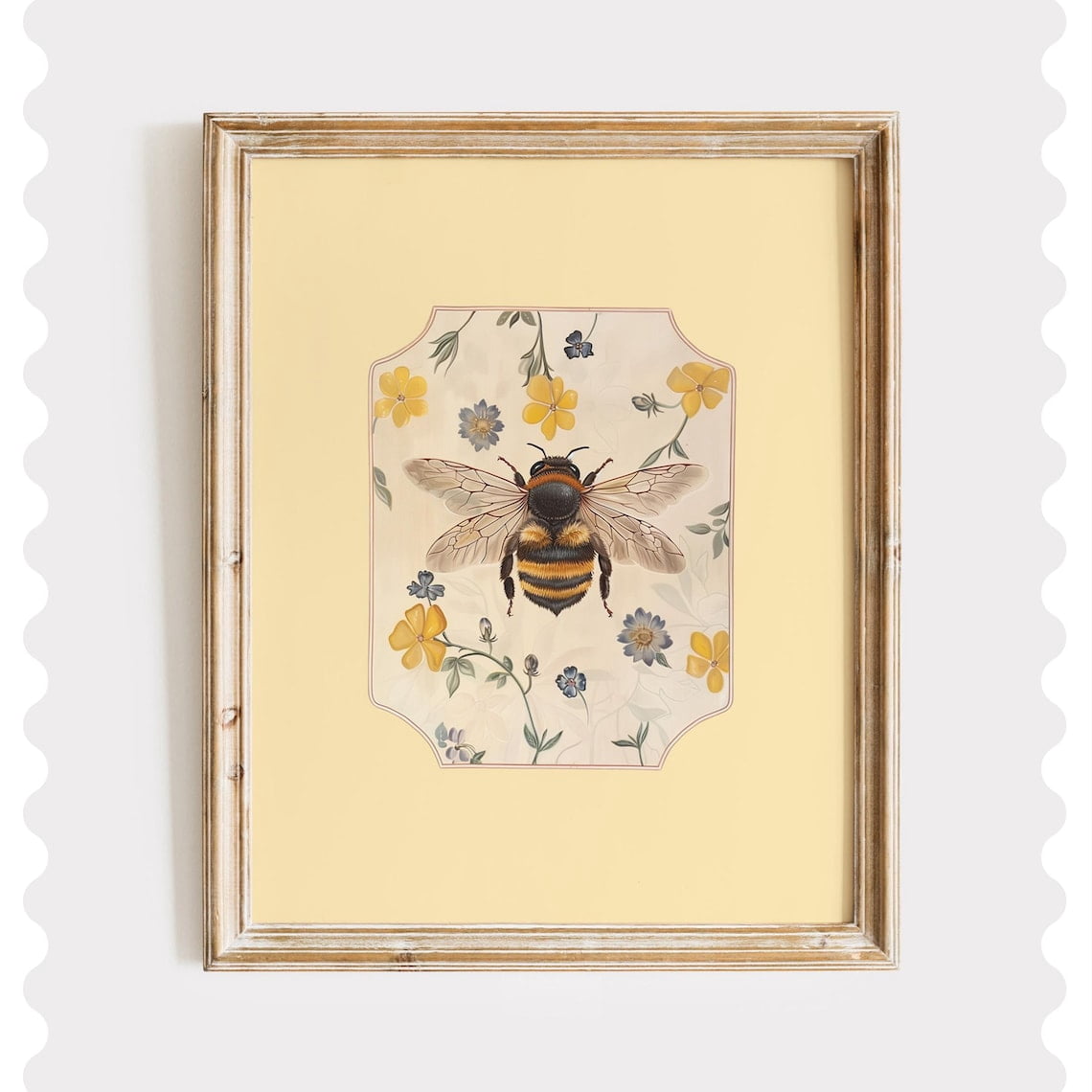 Botanical Bee Poster Vintage Cottagecore Wall Art, Stretched Canvas ...