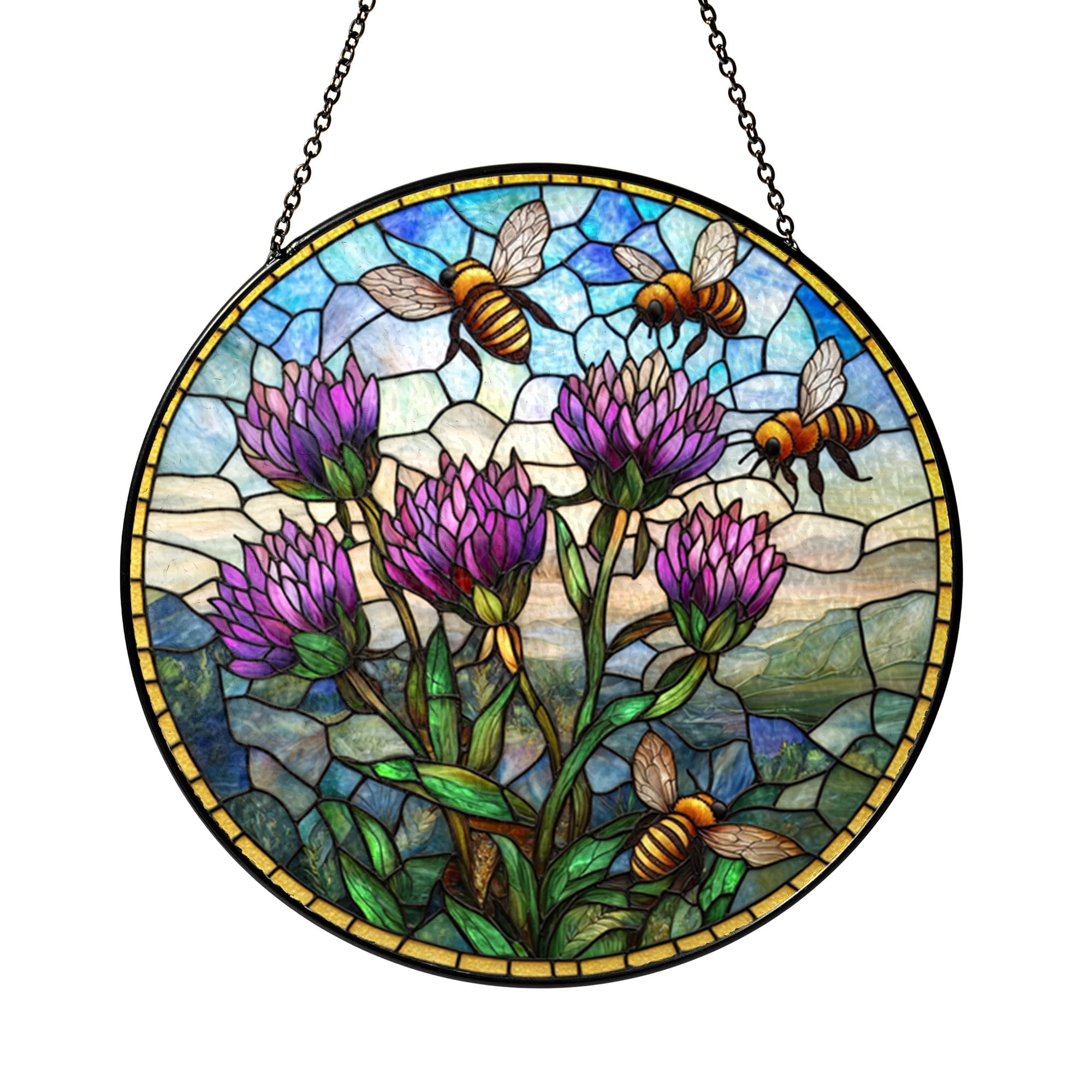 Botanical Bee Window Hanging – Stained Glass Style Art - Walmart.com