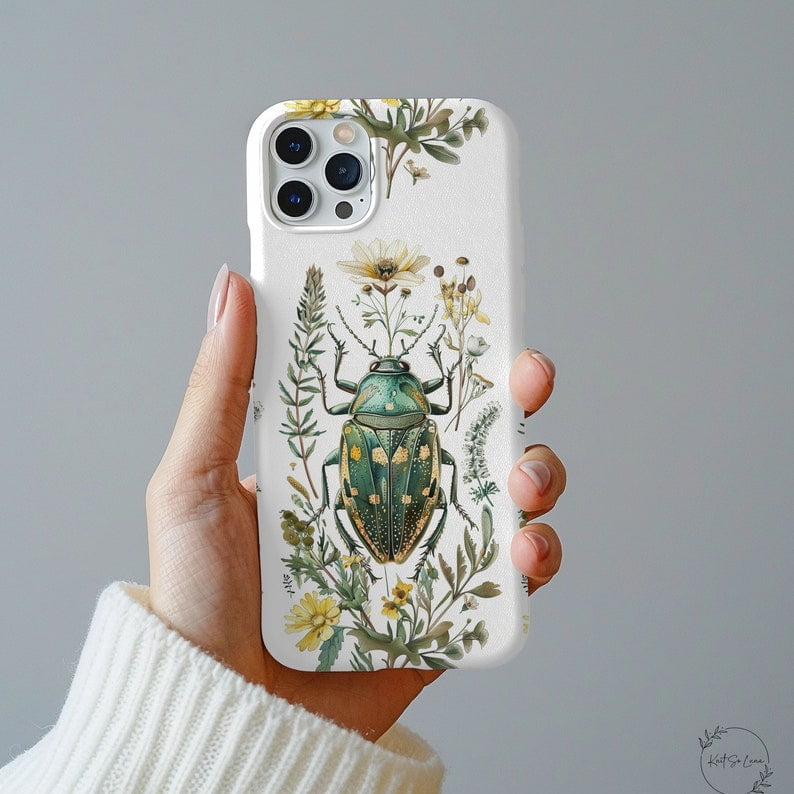 Botanical Beetle Art Phone Case Compatible with iPhone 11 to 16 Pro Max ...