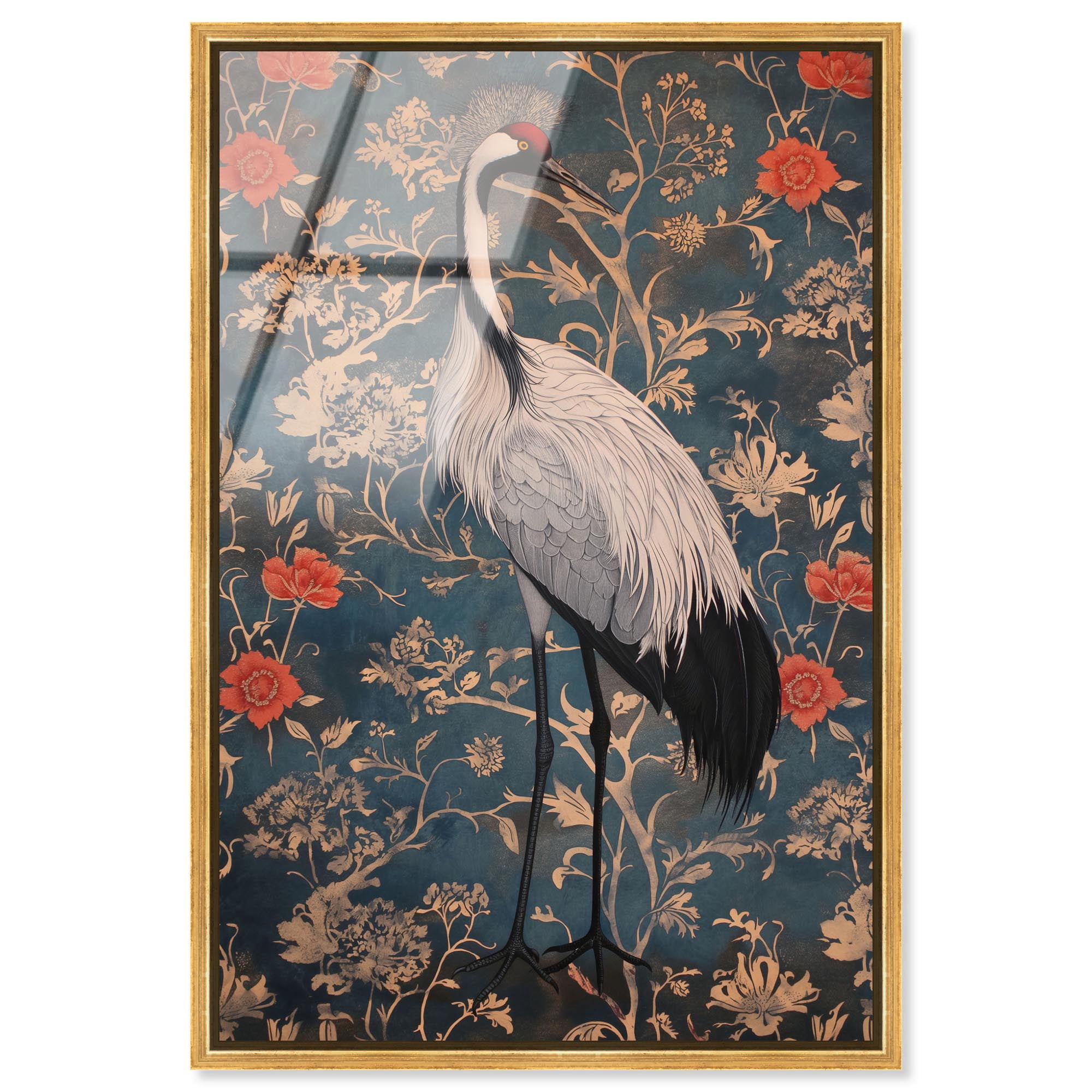 Botanical Bird I Framed High-Gloss Acrylic Glass Wall Art Elegant Crane ...