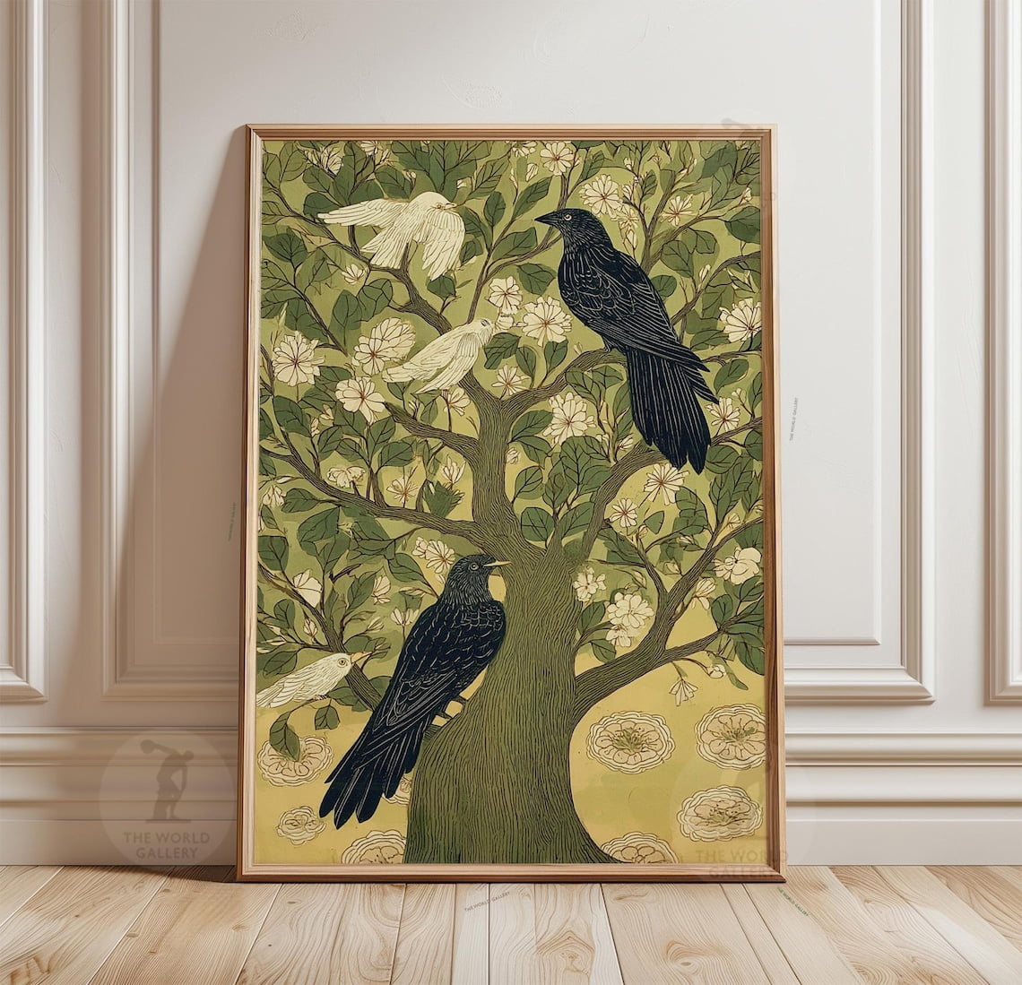 Botanical Bird Poster Vintage Nature Tree Blossom Floral Illustration ...