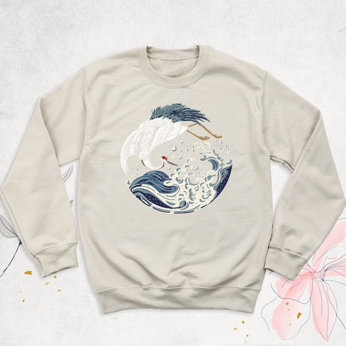 Botanical Bird Sweatshirt, Crane Bird Sweatshirt, Tall Bird , Bird ...