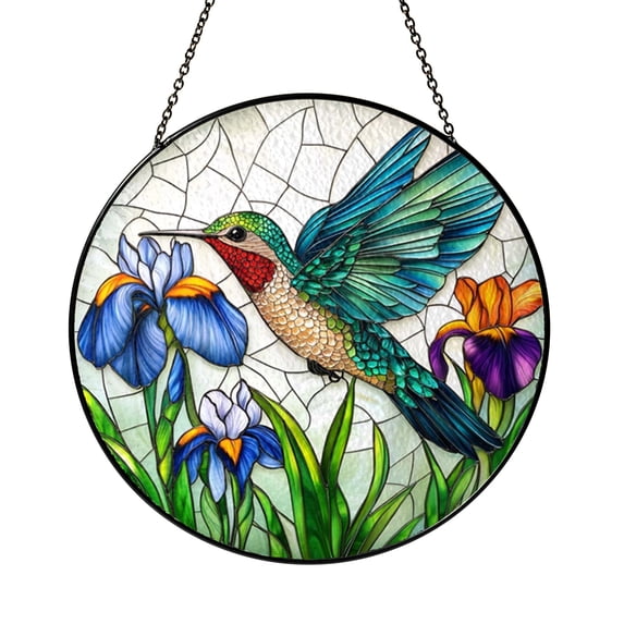 Botanical Bird Window Decor – Iris Stained Glass Style - Walmart.com