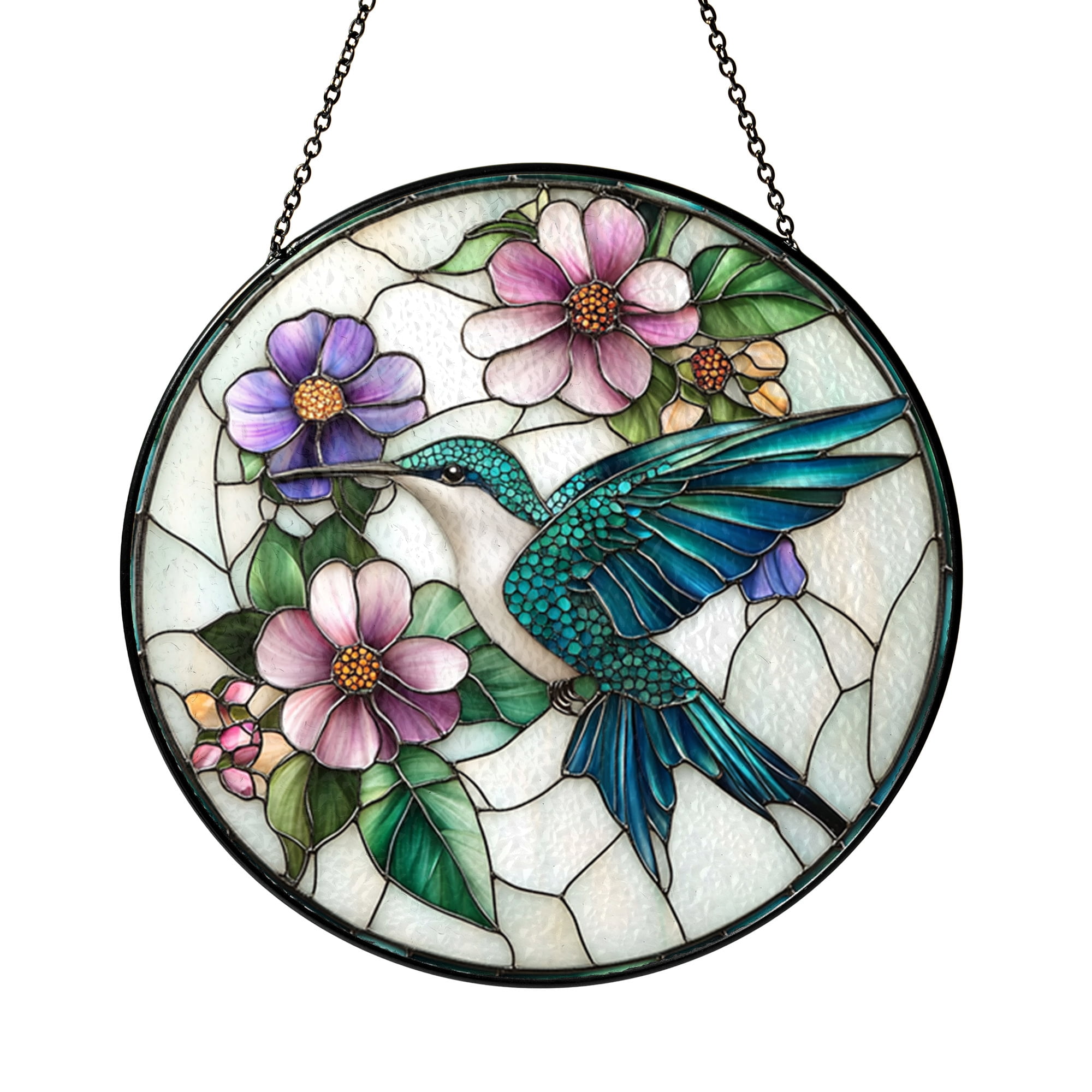 Botanical Bird and Flower Window Hanging – Stained Glass Style Art ...