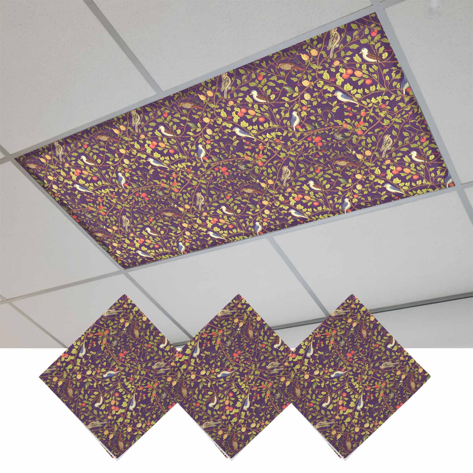 Botanical Birds Fluorescent Light Covers, Art Abstract Leaves Purple ...