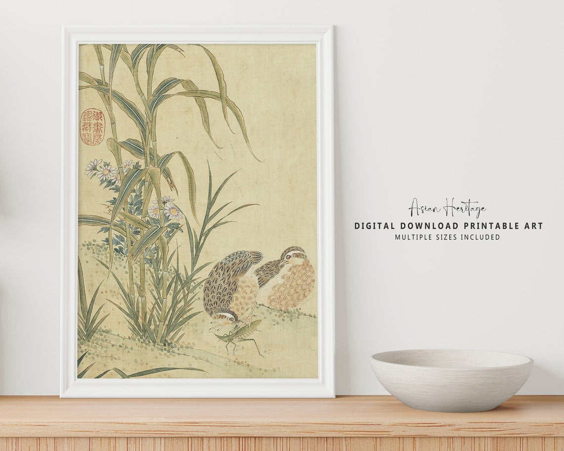 Botanical Birds Grasshopper Ancient Art, Unframed Paper Poster 24x36in ...