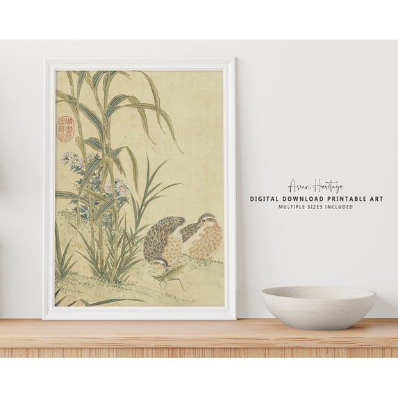 Botanical Birds Grasshopper Ancient Art, Unframed Paper Poster 24x36in ...