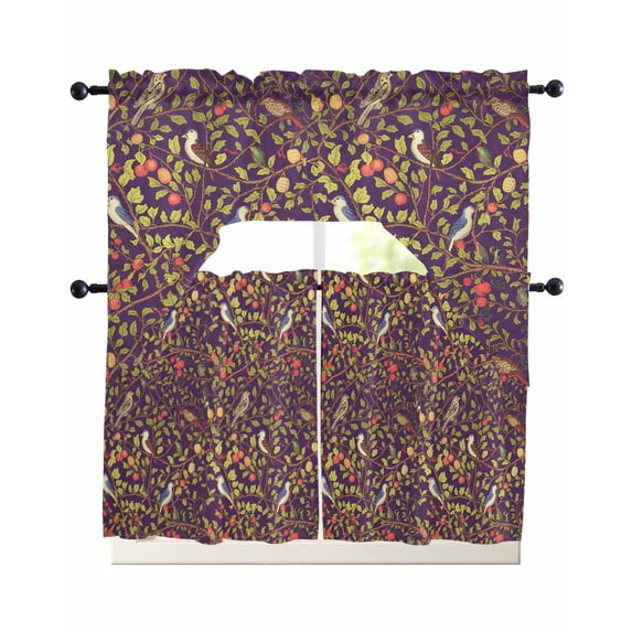 Botanical Birds Kitchen Curtain and Valance Set 3 Pieces, Rod Pocket ...