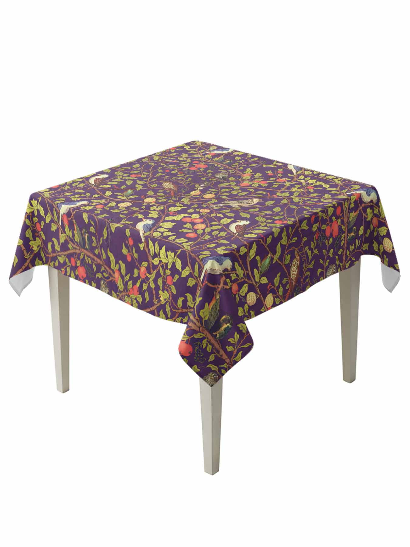 Botanical Birds Table Cloth, Art Abstract Leaves Purple Waterproof ...