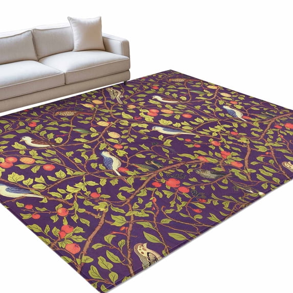 Botanical Birds Washable Rug 2.7x5 Area Rug for Living Room Bedroom Non ...