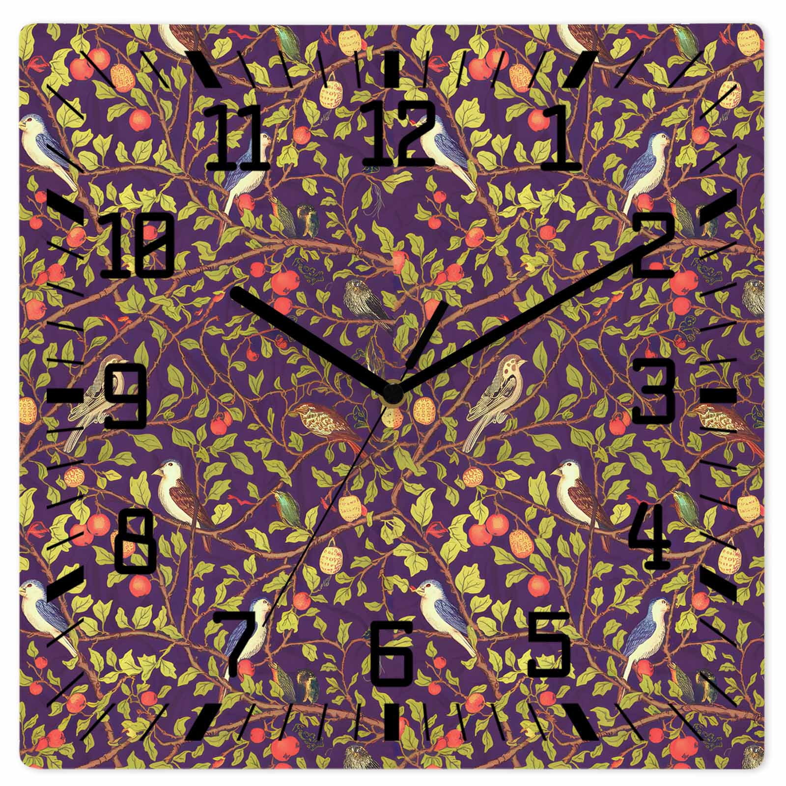 Botanical Birds Wooden Wall Clock Silent Non Ticking, Art Abstract ...