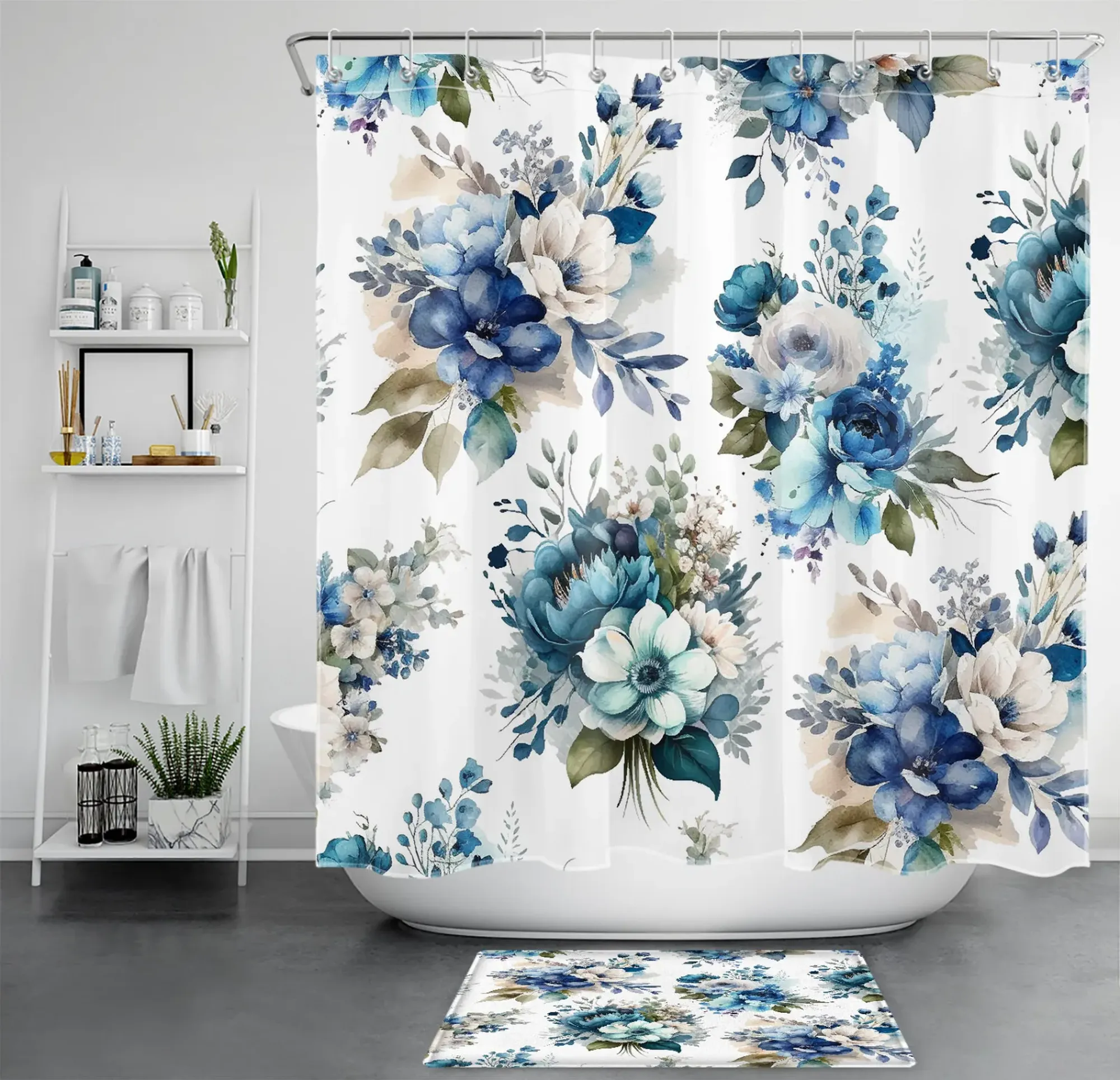Botanical Bliss Refresh Your Bathroom With Green Leaf And Blue Floral