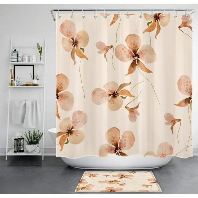 Botanical Bliss Rustic Leaf Floral Shower Curtain Set Elevate Your