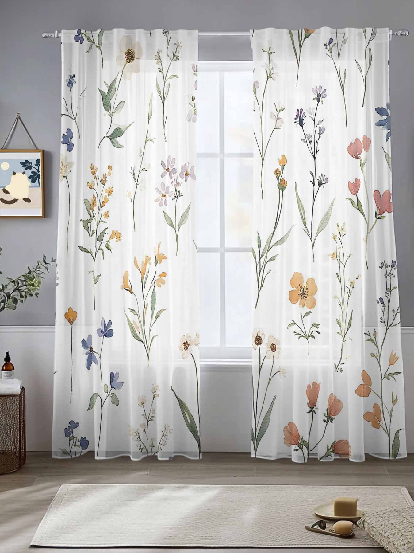 Botanical Blossom Floral Sheer Curtains for Living Room Bedroom Spring ...