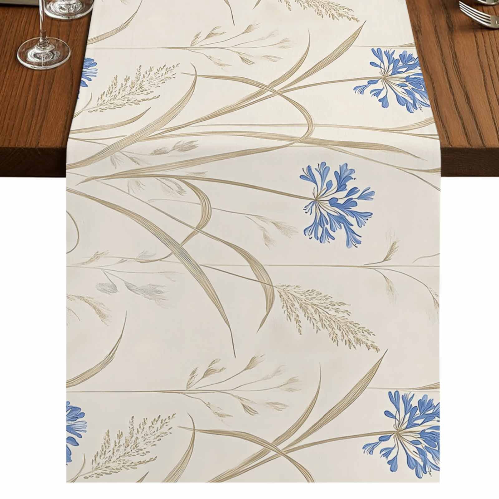 Botanical Blue Floral 36 Inch Table Runner, Rustic Summer Flowers ...