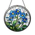 Botanical Blue Flower Window Decor – Stained Glass Style Hanging Art ...